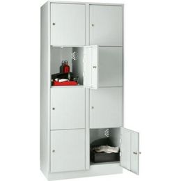Wertfachschrank 400 mm, 2 Abteile, 8 F&auml;cher, Sicherheitszylinderschloss, Sockel, lichtgrau