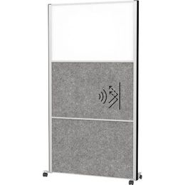Maul Stellwandsystem Maulconnecto, 2x Akustikvlies dunkel, 1x Whiteboard, Klettverbindung, auf Rollen, H 1800 x B 1000 mm, silber