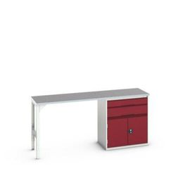 Unterbauwerkbank Bott verso, Linoleum-Platte, 2 Schubladen, 1 T&uuml;r, 1 Ablageboden, B 2000 x T 600 x H 930 mm, Lichtgrau / Purpurrot