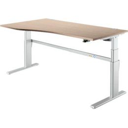 Schreibtisch Komfort, elektrisch h&ouml;henverstellbar, Freiform, Ansatz links, C-Fu&szlig;, B 1800 x T 1000/800 x H 655-1305 mm, Eiche/wei&szlig;alu