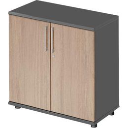 Sch&auml;fer Shop Sch&auml;fer Shop Genius Fl&uuml;gelt&uuml;renschrank TETRIS WOOD, 2 OH, H&ouml;he inkl. Gleiter, B 800 mm, graphit/Eiche