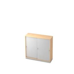 Schiebet&uuml;renschrank, 3 OH, B 1200 x T 400 mm, Ahorn-Dekor/silber