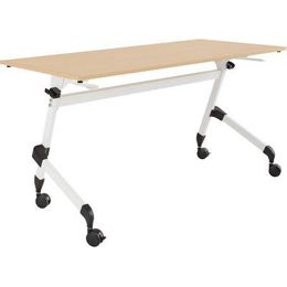 Sch&auml;fer Shop Sch&auml;fer Shop Select Klapptisch mit Rollen, Rechteck, Vierkantrohr, B 1400 x T 600 x H 720 mm, Ahorn/wei&szlig;