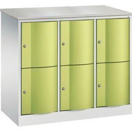 C+P Schlie&szlig;fachschrank Resisto, 3 Abteile, 6 F&auml;cher, B 1148 x T 540 x H 1077 mm, Lichtgrau/Clowngr&uuml;n