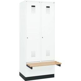 Kleiderspind C+P Evolo Plus, 2 Abteile &agrave; 400 mm Breite, Sockel, schwebende Sitzbank, B 800 x T 815 x H 1950 mm, Zylinder, verkehrswei&szlig;/verkehrswei&szlig;