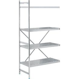 Regalsystem, Anbauregal, Edelstahl, gelochter Boden, H 2000 x B 875 x T 600 mm