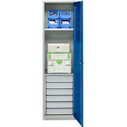 Sch&auml;fer Shop Sch&auml;fer Shop Genius Materialschrank FS, 5 OH, abschlie&szlig;bar, 2 Fachb&ouml;den/6 Sch&uuml;be, bis 250 kg, B 545 x T 520 x H 1950 mm, Stahl, lichtgrau/enzianblau