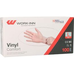 Papstar Einmalhandschuhe WORK-INN Comfort, Vinyl, puderfrei, latexfrei, transparent, Gr&ouml;&szlig;e L, 100 St&uuml;ck