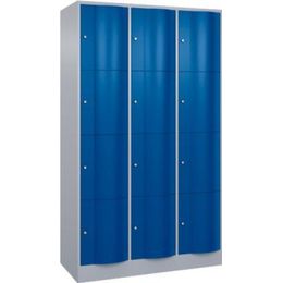 C+P Schlie&szlig;fachschrank Resisto, 3 Abteile, 12 F&auml;cher, B 1148 x T 540 x H 1950 mm, Wei&szlig;alu/Enzianblau