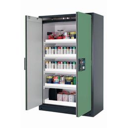 Sicherheitsschrank Typ 90 ASECOS Q-CLASSIC-90, Fl&uuml;gelt&uuml;ren, Front Resedagr&uuml;n, B 1193 x T 615 x H 1953 mm