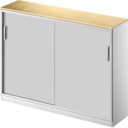 Sch&auml;fer Shop Sch&auml;fer Shop Genius Schiebet&uuml;renschrank TETRIS SOLID, 3 OH, 2 Fachb&ouml;den, B 1600 mm, 19 mm Abdeckplatte, Ahorn-Dekor/wei&szlig;alu