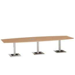 Konferenztisch, mit Tischanschlussfeld, bis 12 Personen, Boot, Standfu&szlig;, B 3500 x T 1200 x H 720-820 mm, Kirsche Romana/silber