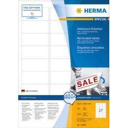 Herma abl&ouml;sbare Etiketten Nr. 10300 auf DIN A4-Bl&auml;ttern, 2700 Etiketten, 100 Bogen