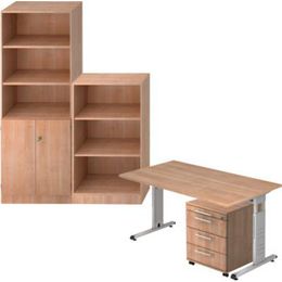 Komplettangebot Schreibtisch/Container/Regalschrank/Regal ULM, Nussbaum-Dekor