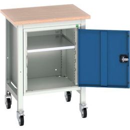Mobile Werkbank Bott verso, Multiplex-Platte, 1 T&uuml;r & 1 Ablageboden, Rollen, B 700 x T 600 x H 930 mm, RAL 7035 Lichtgrau / Enzianblau