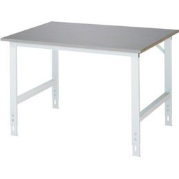 Rau Arbeitstisch Tom, manuell h&ouml;henverstellbar, 25 mm MDF-Platte mit Edelstahlbelag, bis 500 kg, B 1250 x T 1000 x H 760-1080 mm, silber/lichtgRau