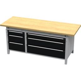 Otto Kind Breitfachwerkbank Typ 415, Buche Multiplexplatte, bis 1.400 kg, B 2004 x T 750 x H 850 mm, Stahl, Zentralverschluss, wei&szlig;aluminium/tiefschwarz