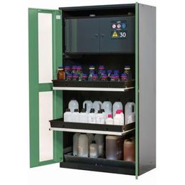 Chemikalienschrank ASECOS CS-CLASSIC-GF, Fl&uuml;gelt&uuml;ren mit Glasausschnitt, Front Resedagr&uuml;n, B 1055 x T 520 x H 1950 mm