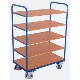Etagenwagen, Stahl/MDF-Platte, Enzianblau/Buche-Dekor, 5 Etagen, 1200 x 800 mm, EasySTOP, bis 250 kg