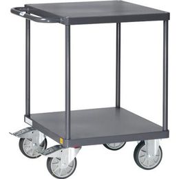 ESD-Tischwagen Fetra 9496B, bis 500 kg, 2 Etagen mit Plattformen, Ladefl&auml;che L 600 x B 600 mm, TPE-Bereifung, Schiebegriff, Stahl, schiefergrau