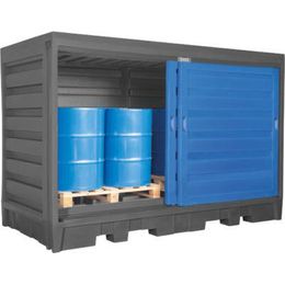 Gefahrstoffdepot ASECOS, Polyethylen, unterfahrbar, B 3200 x T 1740 x H 2170, f&uuml;r 8 F&auml;sser &agrave; 200 l
