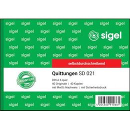 Sigel&reg; Quittungen mit MWSt.-Nachweis SD021, DIN A6 quer, 2 x 40 Blatt, selbstdurchschreibend