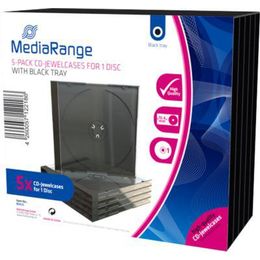 MediaRange CD/DVD-Leerh&uuml;lle, transparent, schwarzer Tray, Jewelcase, 5 St&uuml;ck