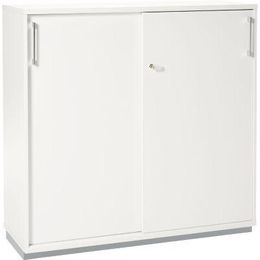 Sch&auml;fer Shop Sch&auml;fer Shop Genius Schiebt&uuml;renschrank TETRIS WOOD, 3 OH, 2 Fachb&ouml;den, abschlie&szlig;bar, Fu&szlig;gleiter & Stahlsockel, B 1000 x T 421 x H 1160 mm, wei&szlig;