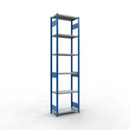 SCHULTE LAGERTECHNIK Fachbodenregal-Stecksystem MULTIplus 250, Grundregal, L&auml;ngenriegel, 3000x750x400 mm, 7 B&ouml;den, enzianblau/verzinkt
