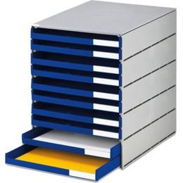 Styro&reg; Schubladenbox Styroval Pro, 10 Schubladen, offen, DIN C4, PolyStyrol, &ouml;ko-grau/blau
