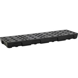 Auffangwanne f&uuml;r Kleingebinde CEMO 13/4, Volumen 28 l, f&uuml;r Regalfachma&szlig; 1300 x 400 mm, mit Gitterrost, mit Zulassung, stapelbar, Polyethylen, schwarz