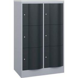 C+P Schlie&szlig;fachschrank Resisto, 2 Abteile, 6 F&auml;cher, B 772 x T 540 x H 1255 mm, Wei&szlig;alu/Anthrazitgrau