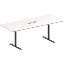Sch&auml;fer Shop Sch&auml;fer Shop Genius Konferenztisch MODENA FLEX, 6-fach Anschluss, Rechteck, T-Fu&szlig; Rundrohr, B 2000 x T 800 x H 650-850 mm, wei&szlig;/wei&szlig;alu