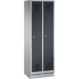 Garderobenspind Evolo S 3000, mit Sockel, 2 Abteile, Zylinderschloss, wei&szlig;aluminium RAL 9006/anthrazit RAL 7016