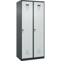 Kleiderspind C+P Evolo Plus, 2 Abteile, Anschlag rechts, Sicherheits-Drehriegel, B 800 x T 500 x H 1850 mm, anthrazitgrau/lichtgrau