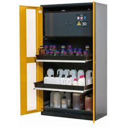 Chemikalienschrank ASECOS CS-CLASSIC-GF, Fl&uuml;gelt&uuml;ren mit Glasausschnitt, Front Sicherheitsgelb, B 1055 x T 520 x H 1950 mm