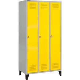 Sch&auml;fer Shop Sch&auml;fer Shop Genius Kleiderspind mit F&uuml;&szlig;en, 3 Abteile, Drehverschluss, hellsilber/gelb