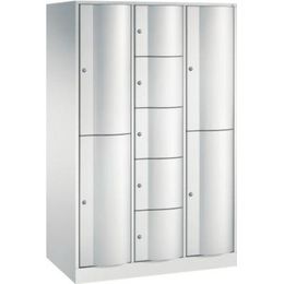 C+P Kombi-Schlie&szlig;fachschrank Resisto, 3 Abteile, 9 F&auml;cher, B 1148 x T 640 x H 1950 mm, Lichtgrau