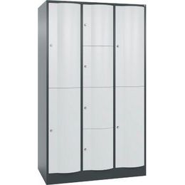 C+P Kombi-Schlie&szlig;fachschrank Resisto, 3 Abteile, 8 F&auml;cher, B 1148 x T 640 x H 1950 mm, Anthrazitgrau/Lichtgrau