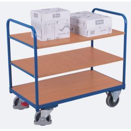 Etagenwagen, Stahl/MDF-Platte, Enzianblau/Buche-Dekor, 3 Etagen, 850 x 500 mm, EasySTOP, bis 250 kg