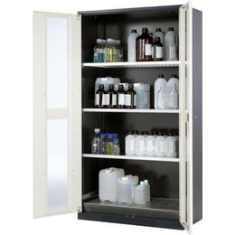 Chemikalienschrank ASECOS CS-CLASSIC-G, Fl&uuml;gelt&uuml;r m. Glasauschnitt, 3 B&ouml;den, 1055x520x1950 mm, reinwei&szlig;