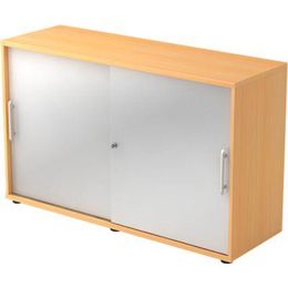 Schiebet&uuml;renschrank JENA, 2 OH, Front silber, B 1200 x T 400 x H 748 mm, Buche-Dekor