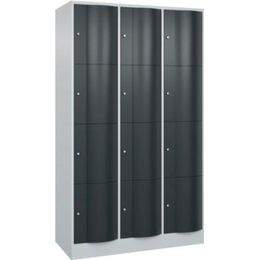 C+P Schlie&szlig;fachschrank Resisto, 3 Abteile, 12 F&auml;cher, B 1148 x T 540 x H 1950 mm, Lichtgrau/Anthrazitgrau