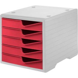 Schubladenbox Styro&reg; Styroswing, 5 Sch&uuml;be, Auszugsperre & Griffmulde, stapelbar, B 270 x T 340 x H 255 mm, PolyStyrol, grau-cranberry
