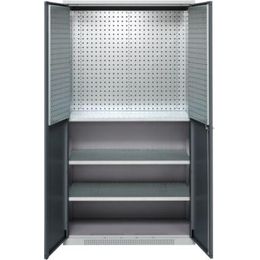 Sch&auml;fer Shop Sch&auml;fer Shop Genius Materialschrank FS, 5 OH, abschlie&szlig;bar, Lochrasterw&auml;nde/3 Fachb&ouml;den, bis 450 kg, B 1055 x T 520 x H 1950 mm, wei&szlig;alu/anthrazitgrau