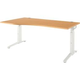 Sch&auml;fer Shop Sch&auml;fer Shop Genius Schreibtisch ERGOSTYLE S, manuell h&ouml;henverstellbar, Rechteck, C-Fu&szlig;, Ansatz links, B 1800 x T 800/1000 x H 675-895 mm, Buche/wei&szlig;
