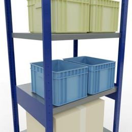 SCHULTE LAGERTECHNIK Fachbodenregal-Stecksystem MULTIplus 250, Grundregal, L&auml;ngenriegel, 2500x750x600 mm, 6 B&ouml;den, enzianblau/verzinkt