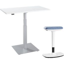 2-tlg. B&uuml;rom&ouml;bel-Set, Monos&auml;ulen-Beistelltisch Start Off, elektrisch h&ouml;henverstellbar, wei&szlig;/wei&szlig;aluminium