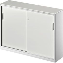 Sch&auml;fer Shop Sch&auml;fer Shop Genius Schiebet&uuml;renschrank TETRIS SOLID, 3 OH, 2 Fachb&ouml;den, B 1600 mm, 19 mm Abdeckplatte, lichtgrau/wei&szlig;alu