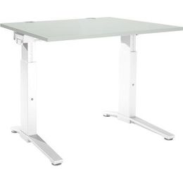 Sch&auml;fer Shop Sch&auml;fer Shop Genius Schreibtisch ERGOSTYLE S, manuell h&ouml;henverstellbar, Rechteck, C-Fu&szlig;, B 1200 x T 800 x H 675-895 mm, lichtgrau/wei&szlig;